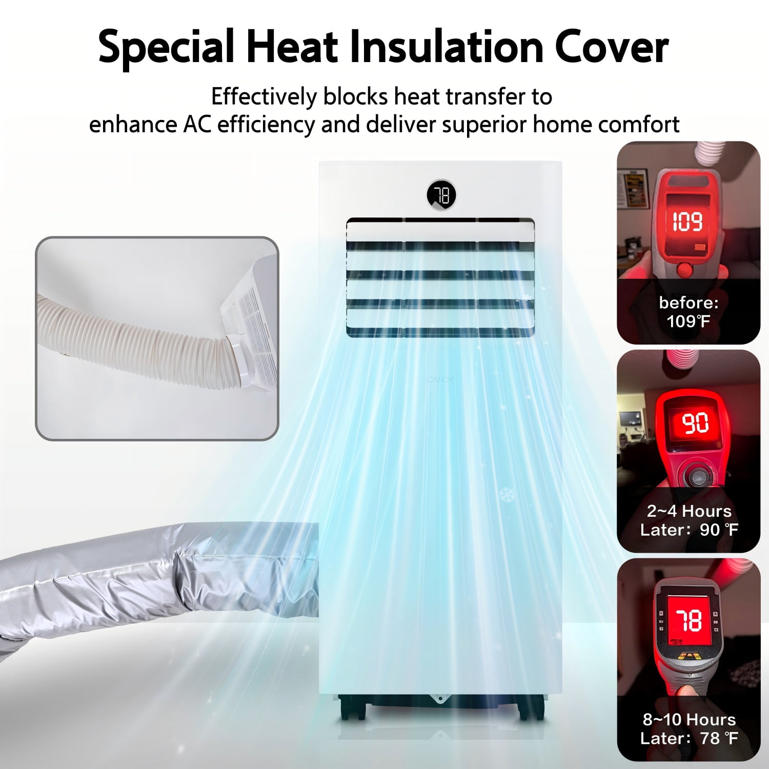 10 000 BTU Portable Air Conditioner - Cools Rooms Up to 450 Sq.Ft 4-in-1 Modes (Cool/Dry/Fan ...