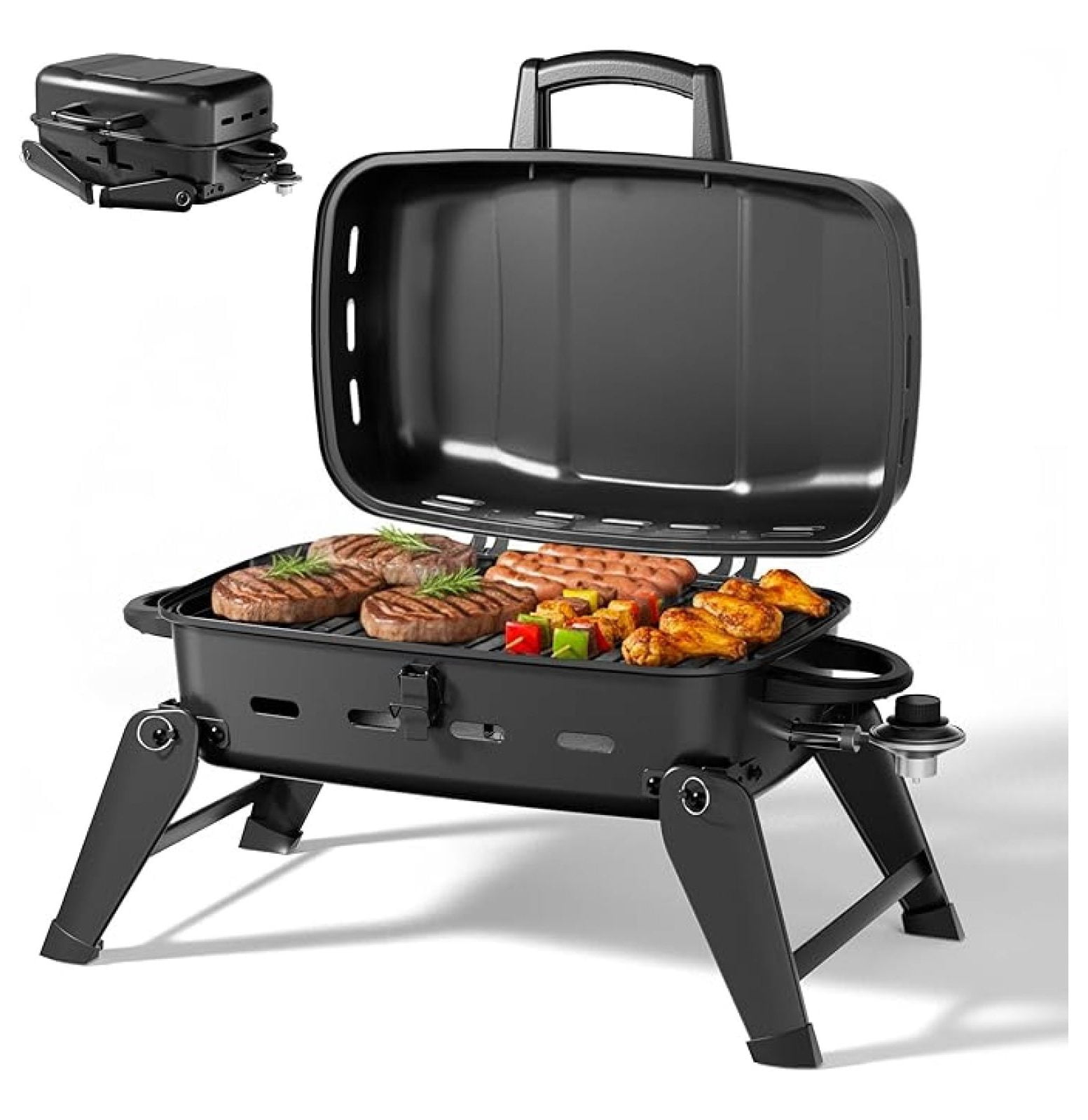 10,000 BTU Portable Gas Grill, Outdoor Compact BBQ Propane Grill with ...