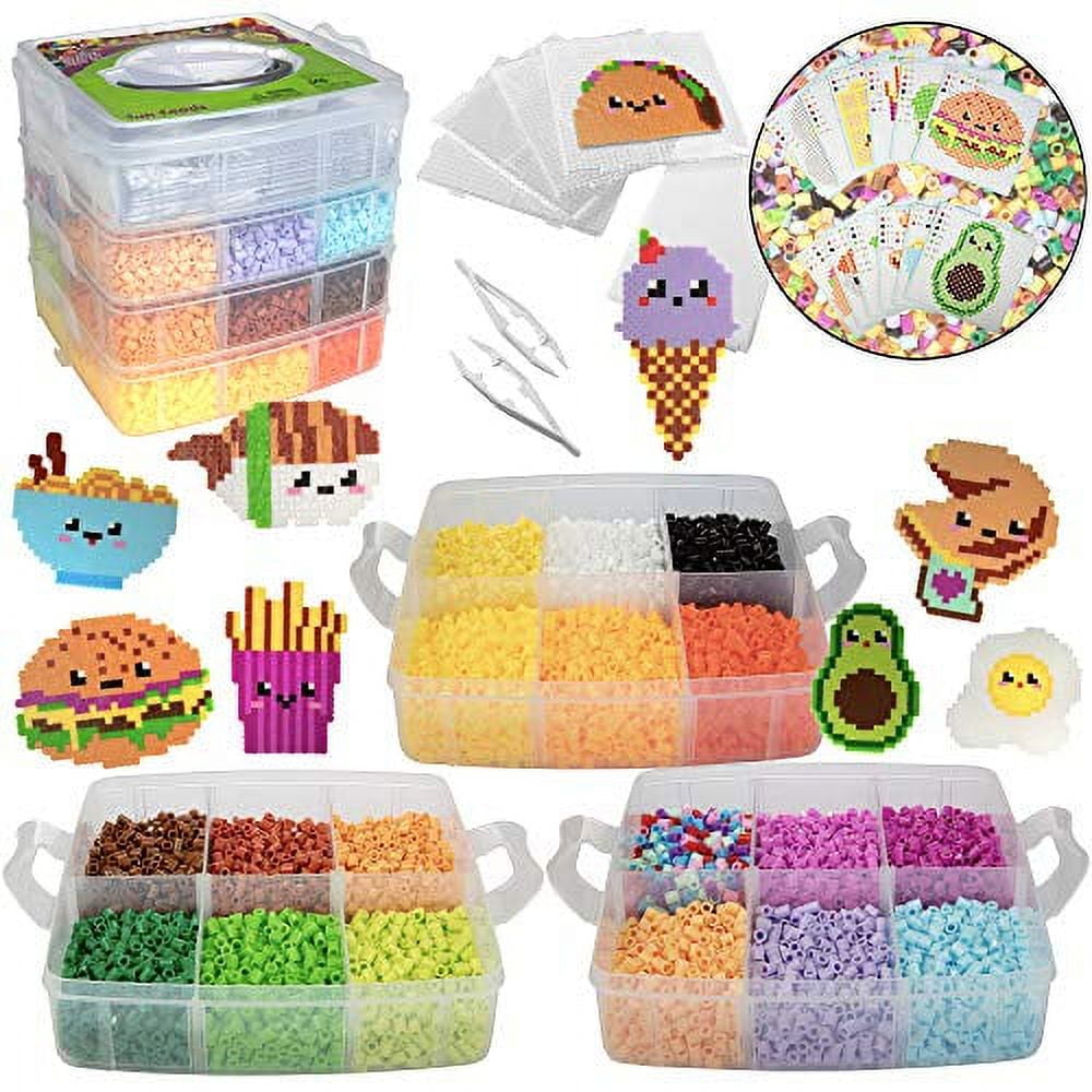 10,000pc DIY Fuse Bead Kit w Carrying Case - Fun Foods - 22 Colors, 12 ...