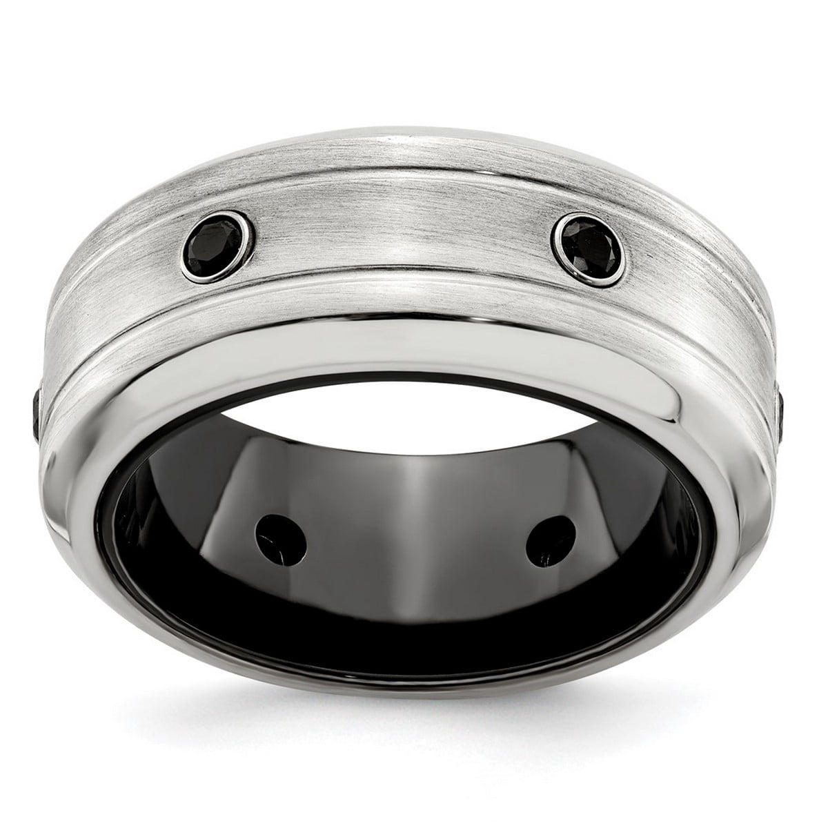 10.00mm Black Titanium and 925 Sterling Silver Bezel Brushed And ...