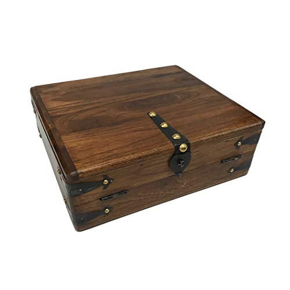 10-1/2" Colonial Style Distressed, Teak Wood Writing Box Reproduction ...