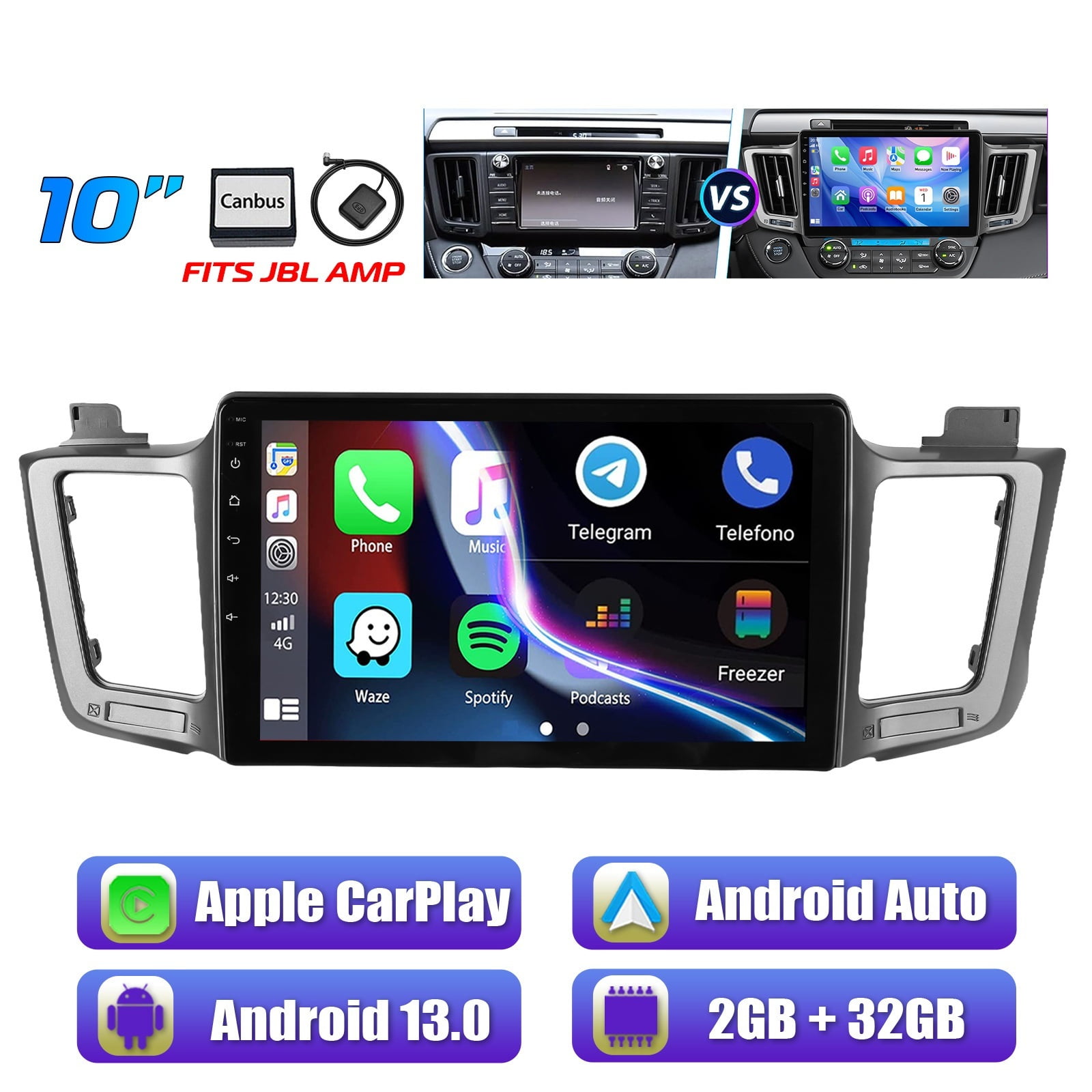 10.1" Android 13 Car Stereo Radio Carplay/Android Auto Touchscreen GPS ...