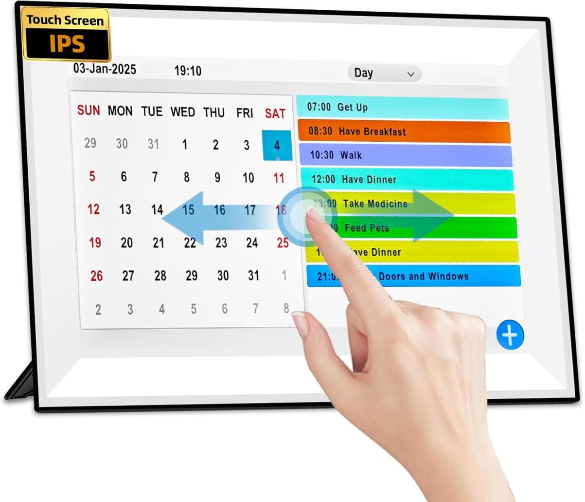 10.1" Easy to Use Touch Screen Alarm Clock,Digtal Calendar with Day and ...