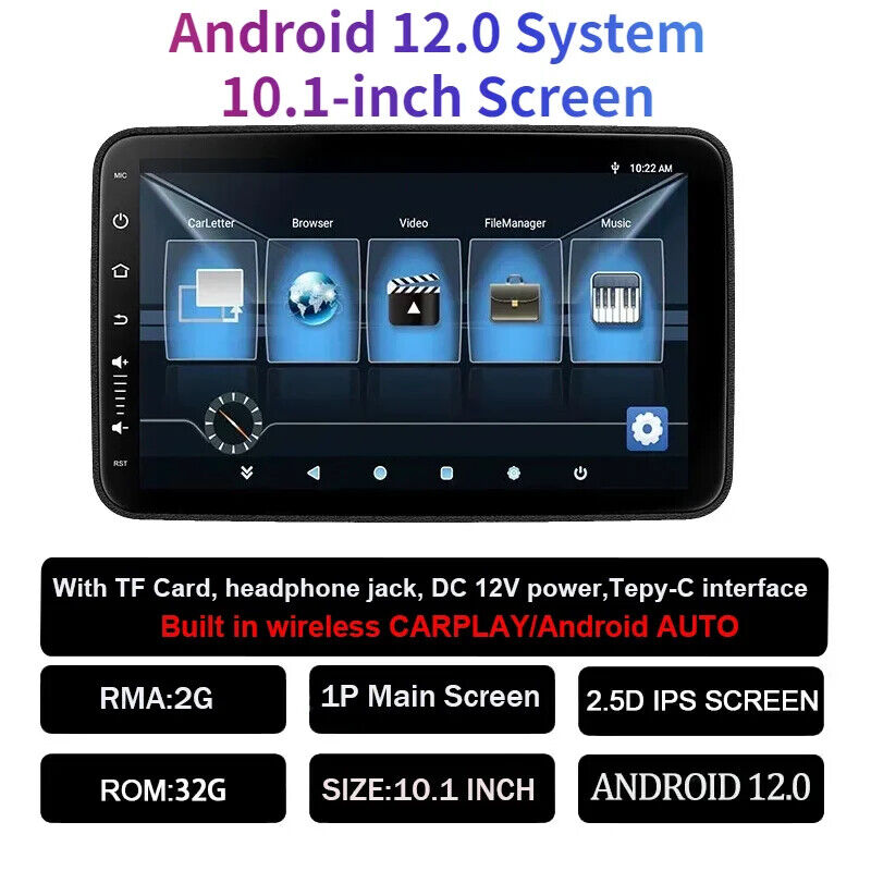 10.1'' Headrest Monitor Wireless Carplay Android 12 Car Rear Seat Video ...