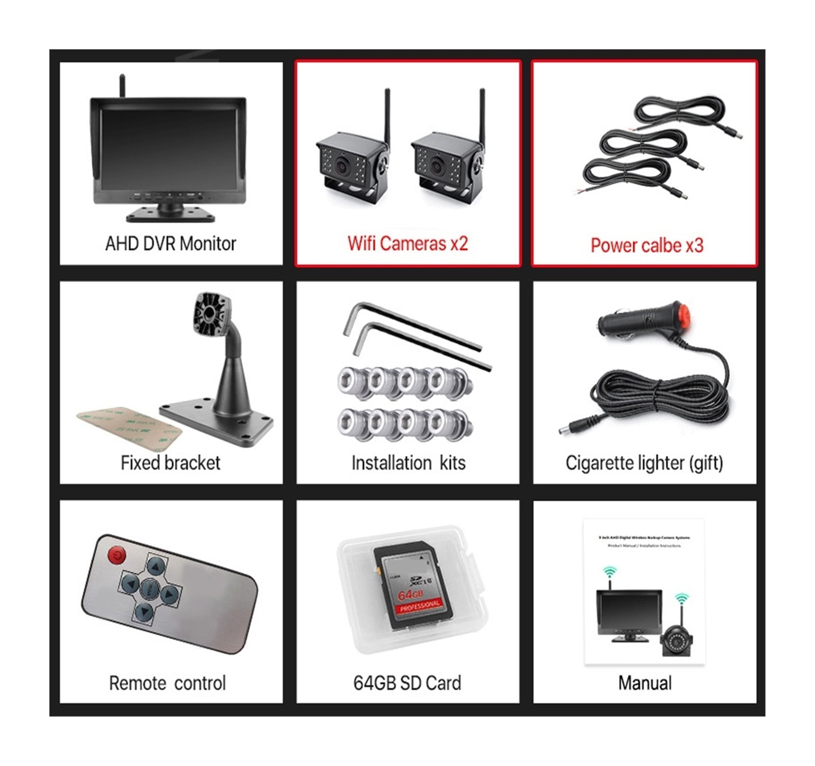 10.1 Inch 200M Wireless 4 Channels DVR Recorder Monitor With Reverse ...