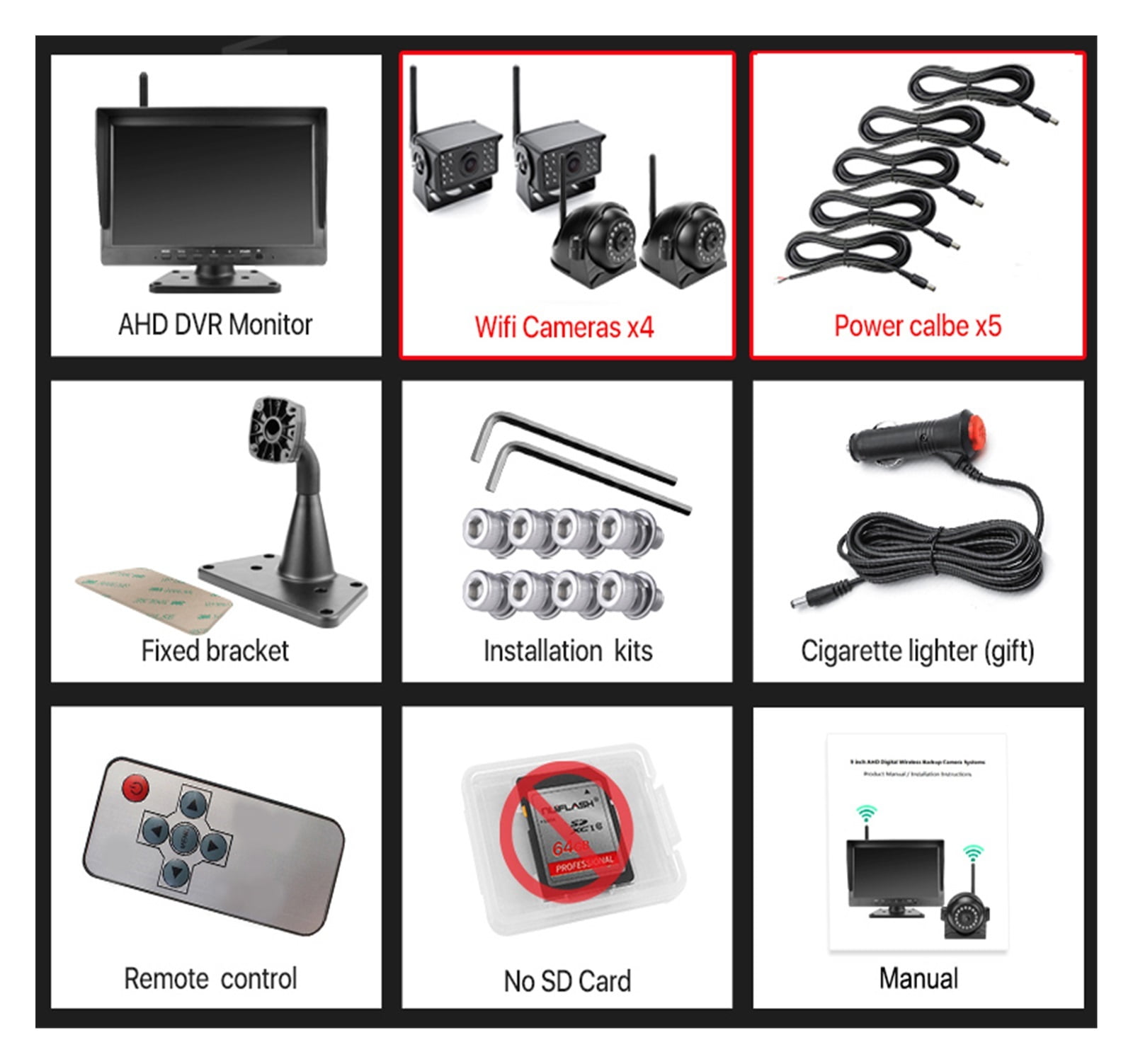 10.1 Inch 200M Wireless 4 Channels DVR Recorder Monitor With Reverse ...