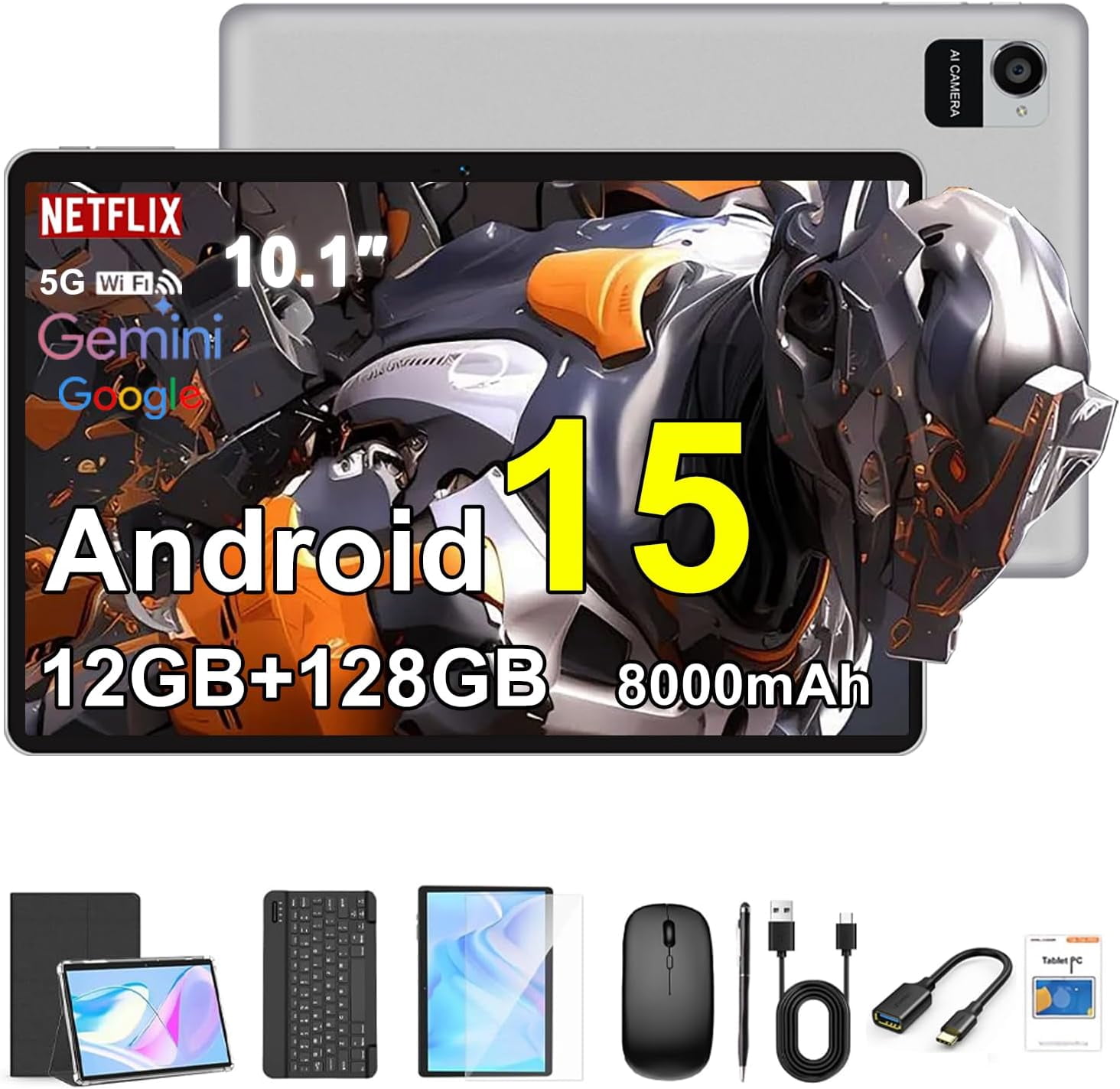 10.1 Inch Android 15 Tablet 12GB+128GB Android Tablet 8000mAh Battery ...