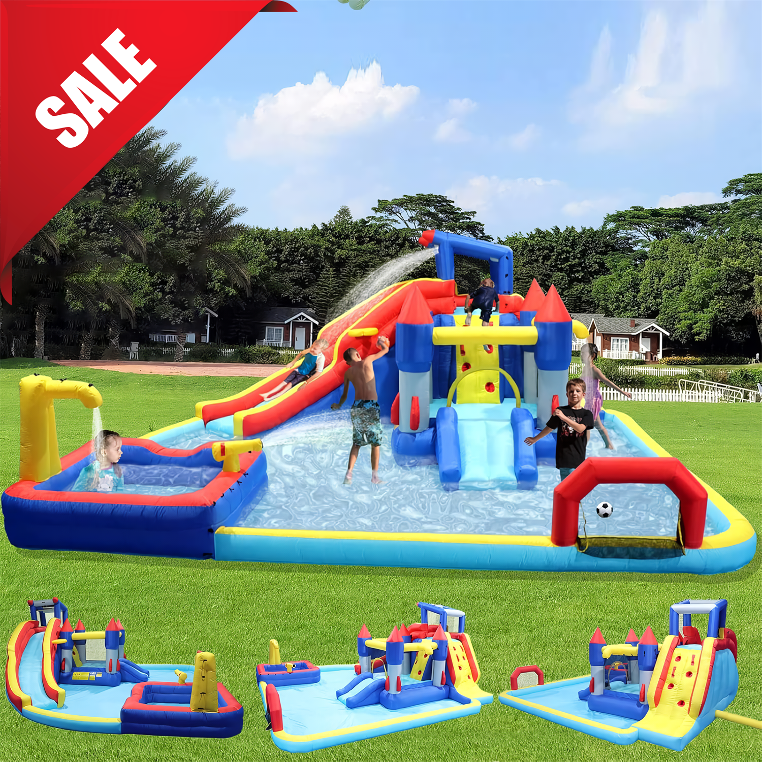 HNH Inflatable Water Slide Park, 10 in 1 Bounce House with Splash Pool ...