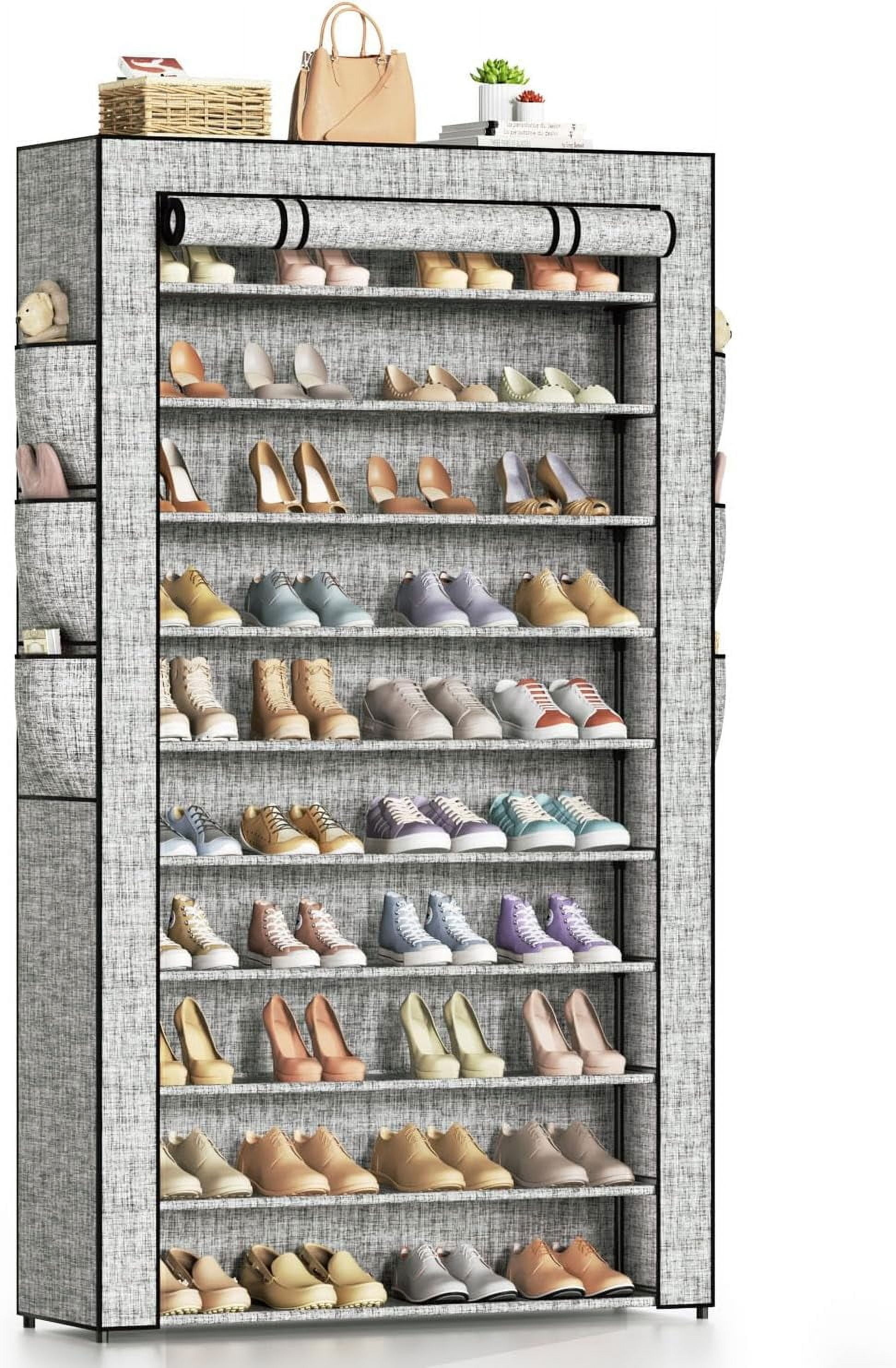 10+1 Tiers Large Shoe Rack with Covers, Stackable Tall Shoe Rack ...
