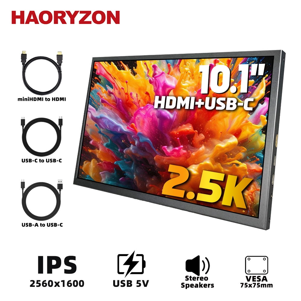 10.1-inch 2.5K Portable Monitor 2560x1600 QHD IPS Display 16:10 Aspect ...