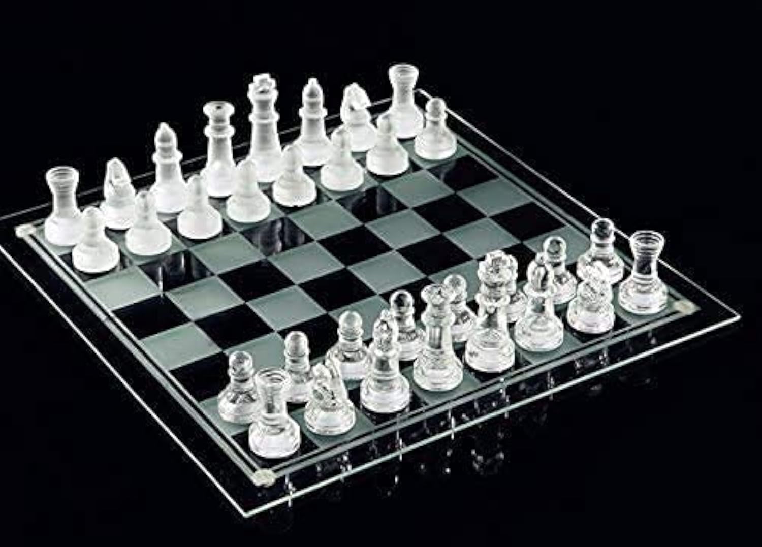 10"*10" Glass Chess Set DHF10 Frosted and Clear Pieces Felted Bottom ...