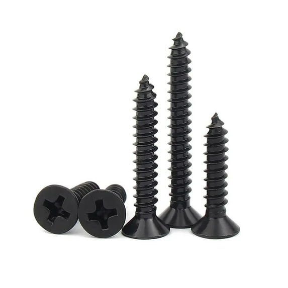 10/100 Small Black 304 Stainless Steel Cross Phillips Flat Countersunk Head Self Tapping Wood ...