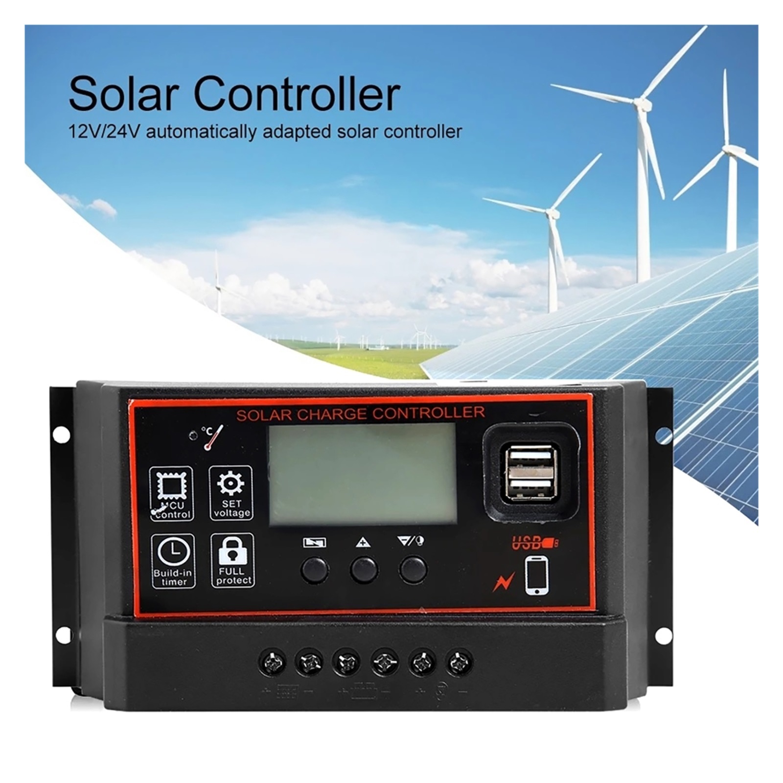 10-100A Solar Controller PWM Smart Automatic Charging Switch Regulator ...