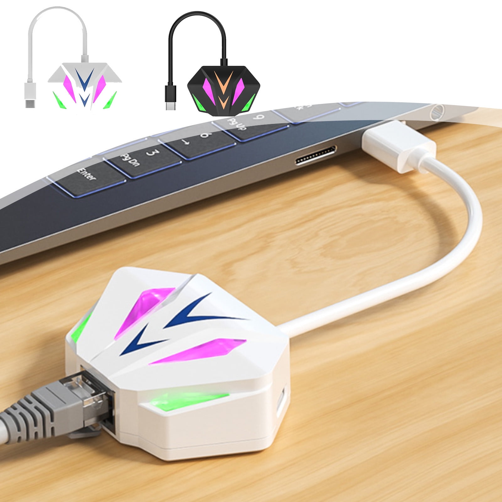 Under 10, 100Mbps RGB Wired Ethernet Card, Type-C Network Adapter, High ...