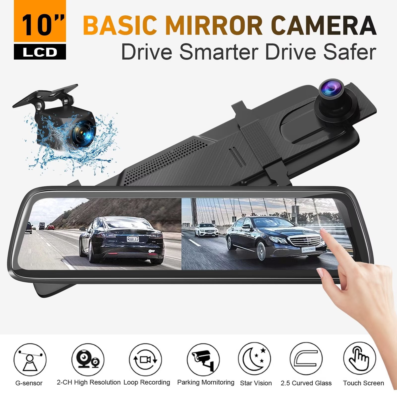 10'' 1080P Mirror Dash Cam for Car Rear View Mirror Camera, Dual Dash ...