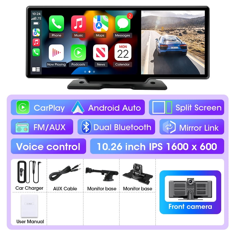 10/11.26 inch Dash Cam 4K Car DVR Wireless Carplay & Android Auto GPS ...