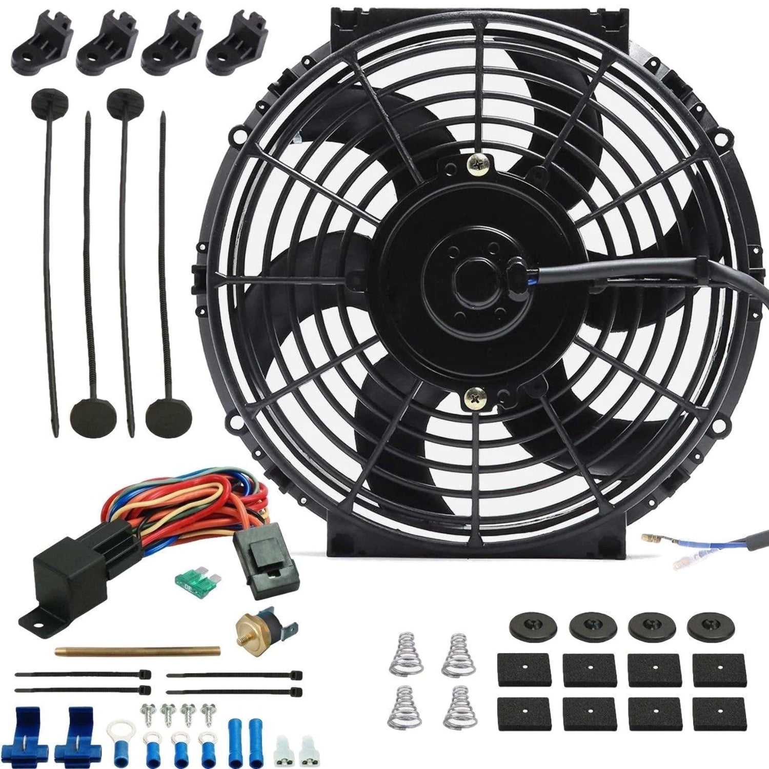 10-11 Inch 90w Electric Radiator Fan Push-In Fin Probe Switch Wire Kit ...
