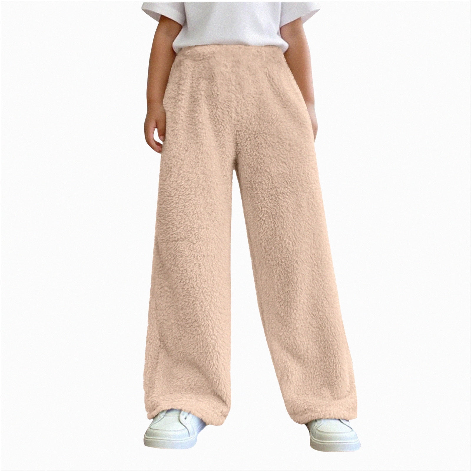 10-11 Years Girl Plush Fuzzy Pants Winter Warm Pants Straight Leg Pant ...