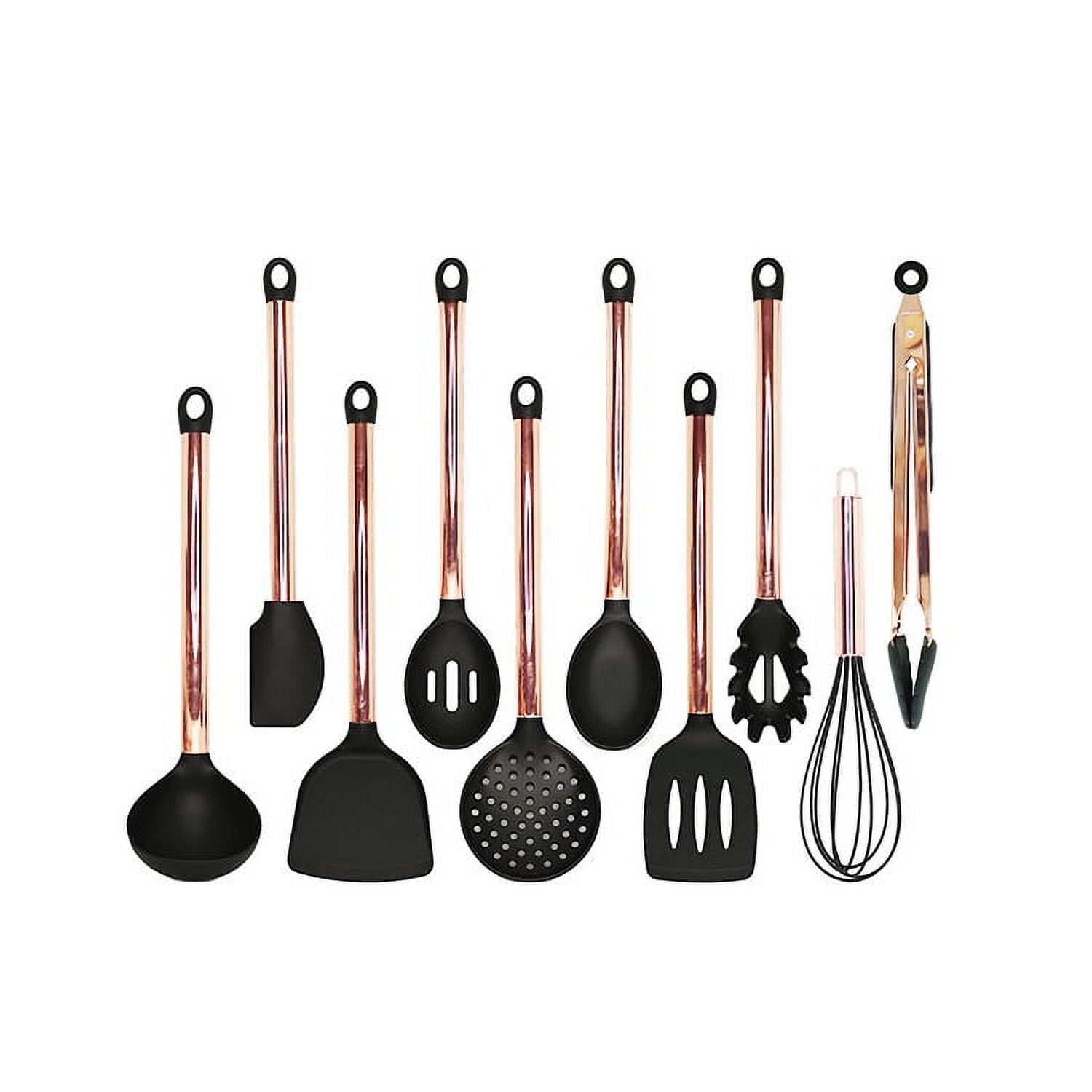 10/11pcs Rose Gold Stainless Steel Handle Kitchen Utensil Set Kitchen Set Silicone Nonstick Heat ...