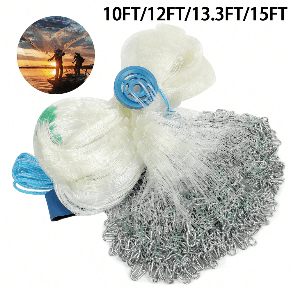 10/12/13.3/15ft Radius Large Fishing Cast Net With Steel Chain Sinker ...