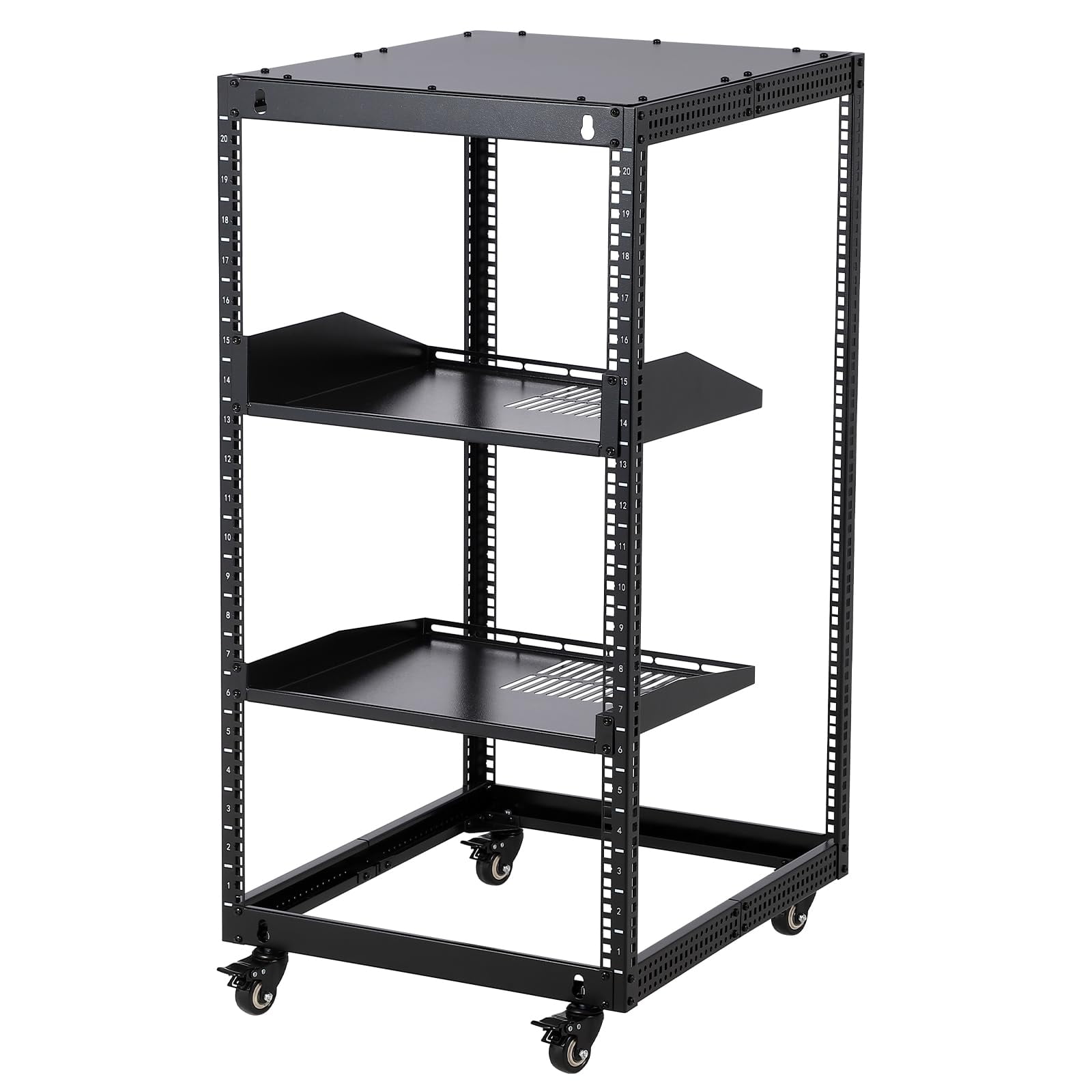 10/12/15/20U Open Frame Server Rack, Wall-mountable & Free Standing IT Rack w/Swivel Casters, 2 ...