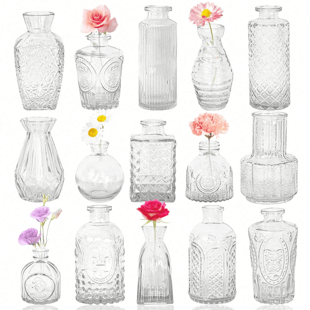 10/12/15 Pcs Glass Bud Vases, Small Clear Glass Vases For Flowers In ...