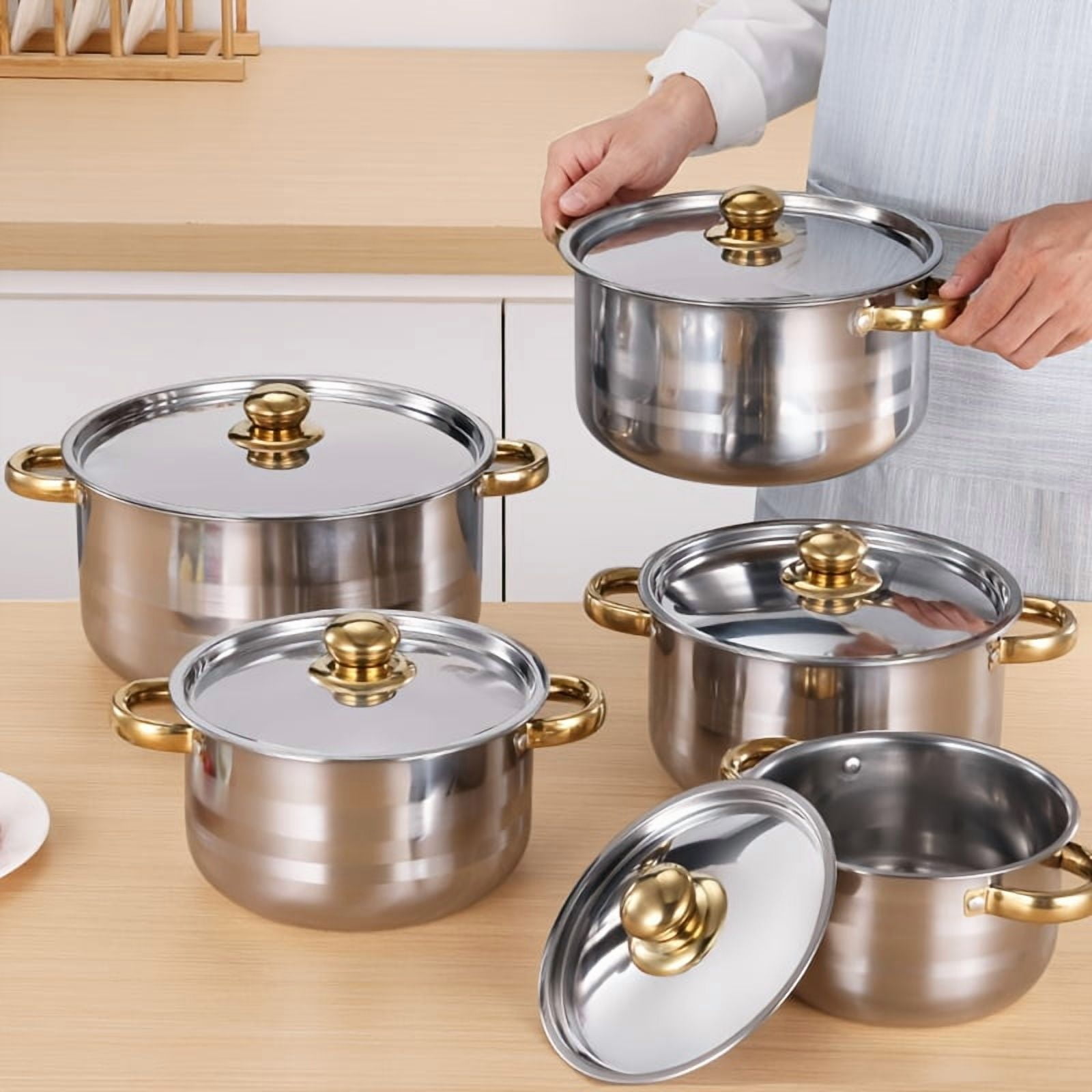 10/12/15pcs Modern Stainless Steel Cookware Set with Kettle And Non ...