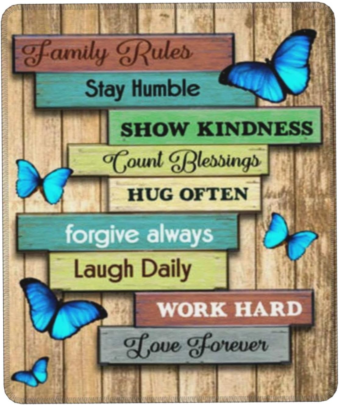 10"×12" Blue Butterfly Family Rules Stay Humble Show Kindness Hug Often ...