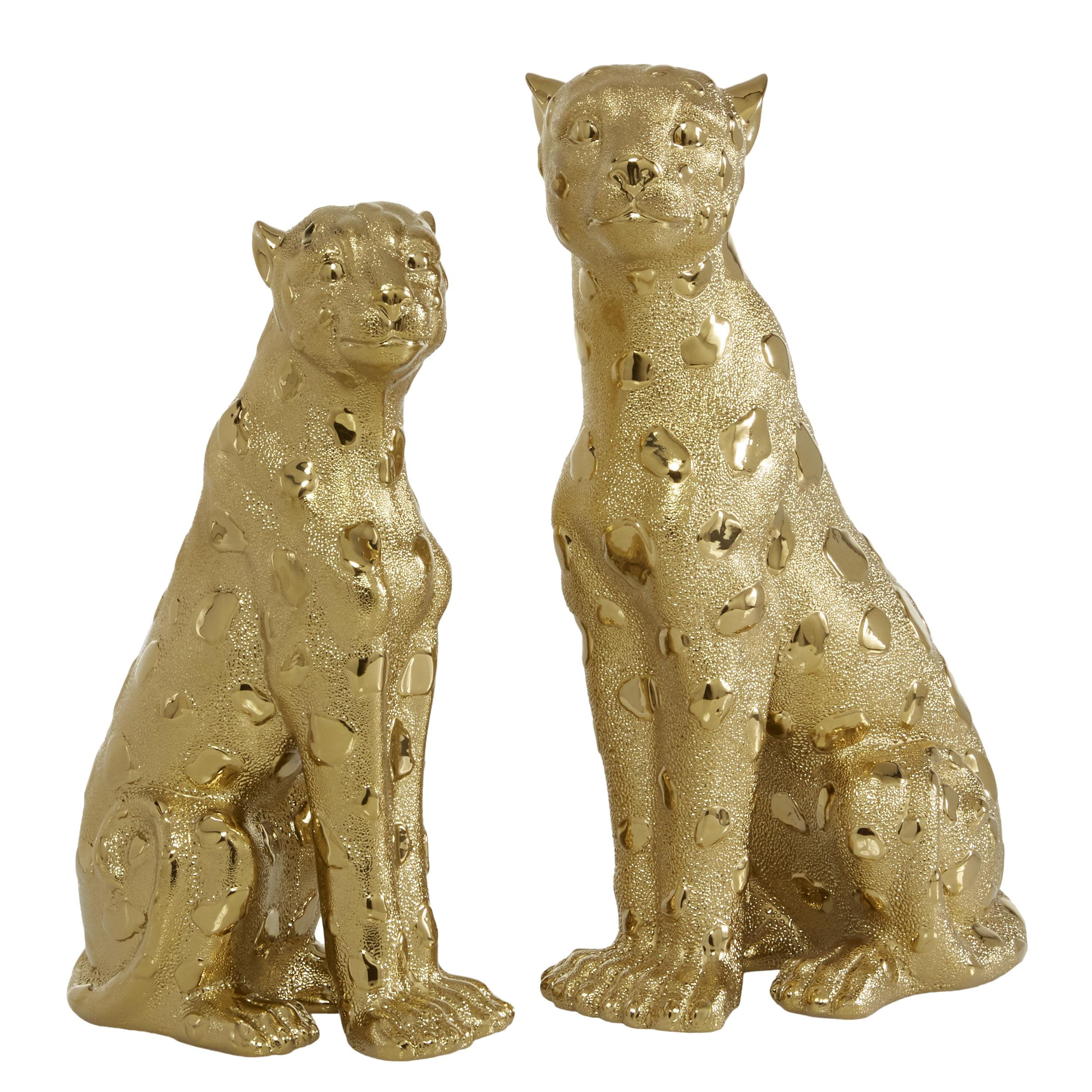 10", 12"H Gold Resin Leopard Sculpture, by DecMode (2 Count) - Walmart.com