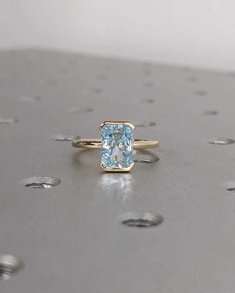 10*12 MM Sky BlueAquamarine Octagon Cut Large Silver Cocktail Ring ...