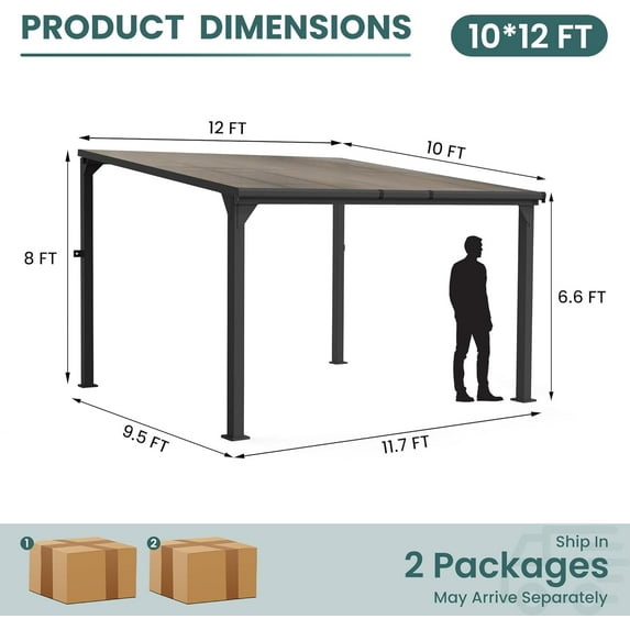 10 * 12FT Aluminum Frame Pergola, Resistant Outdoor Gazebo, Wall ...