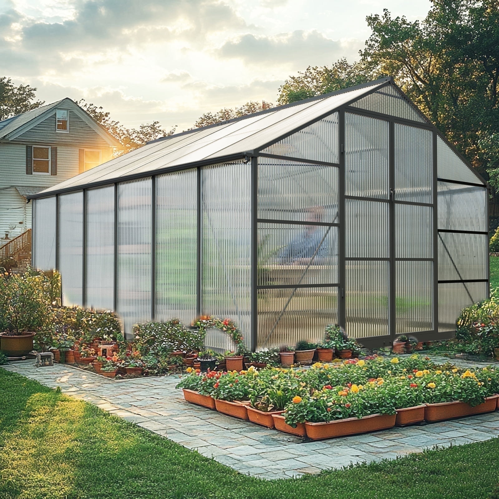 WUKHG 10x12ft Outdoor Greenhouse, Heavy-Duty Walk-in Garden Greenhouse ...