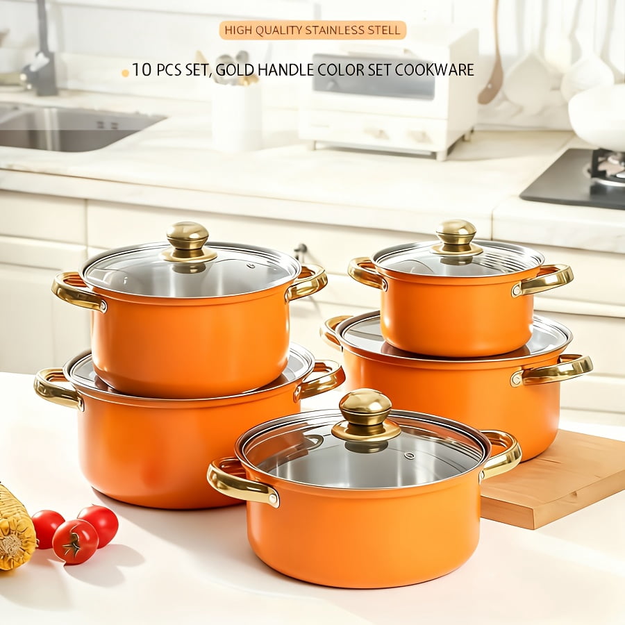 10/12Pcs Stainless Steel Soup Stockpot Cookware Set,Double Handle with ...