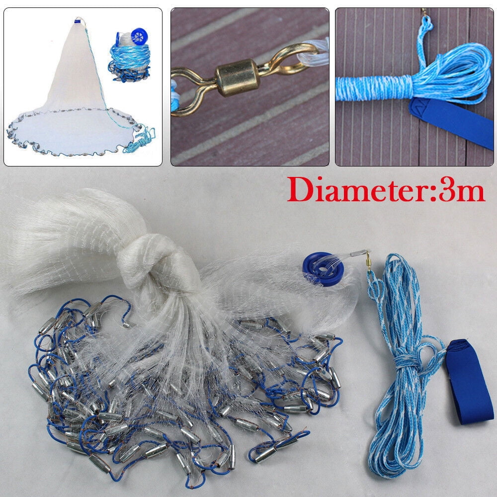 10/14/18/22FT Hand Cast Fishing Mesh Spin Network Bait Fish Net ...