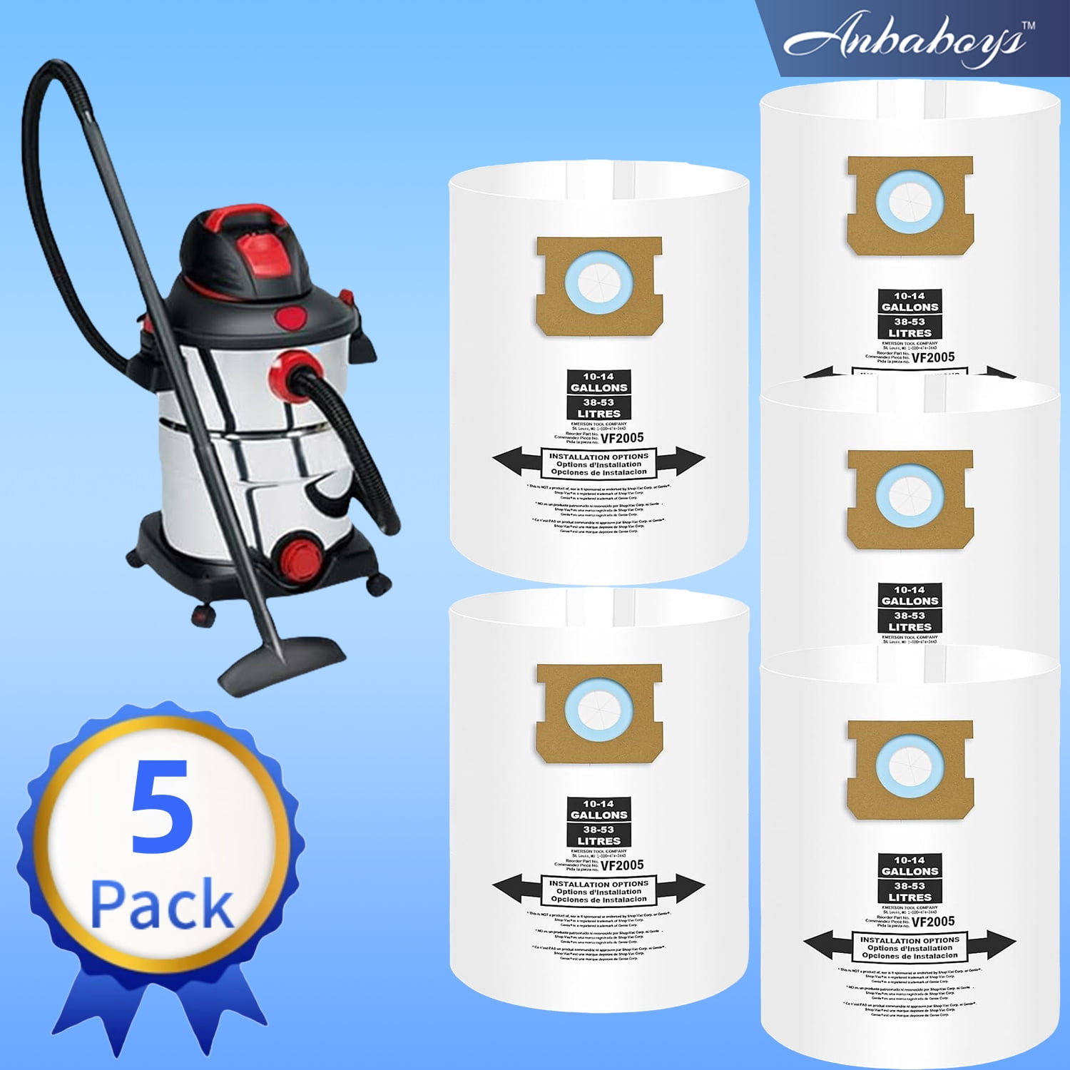 10-14 Gallon Disposable Collection Filter Bags,Fits Shop-Vac 10-14 ...