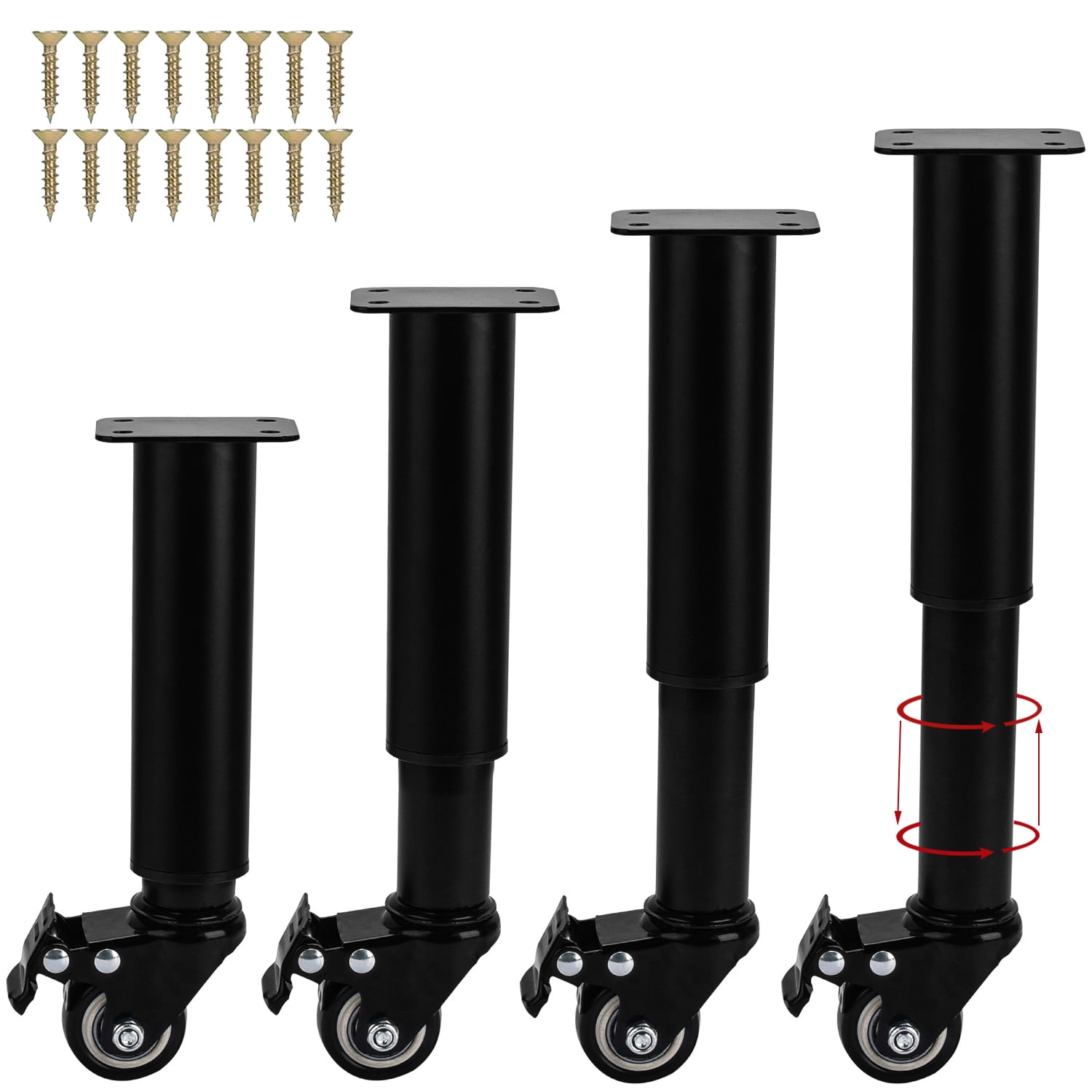 10 14 Inch 24 36cm Adjustable Metal Furniture Legs with Casters Wheels TCHOSUZ Set of 4 Heavy Duty Bed Frame Center Slat Support Legs DIY Replacement Feet for DIY Cabinet Sofa Couch TVstand