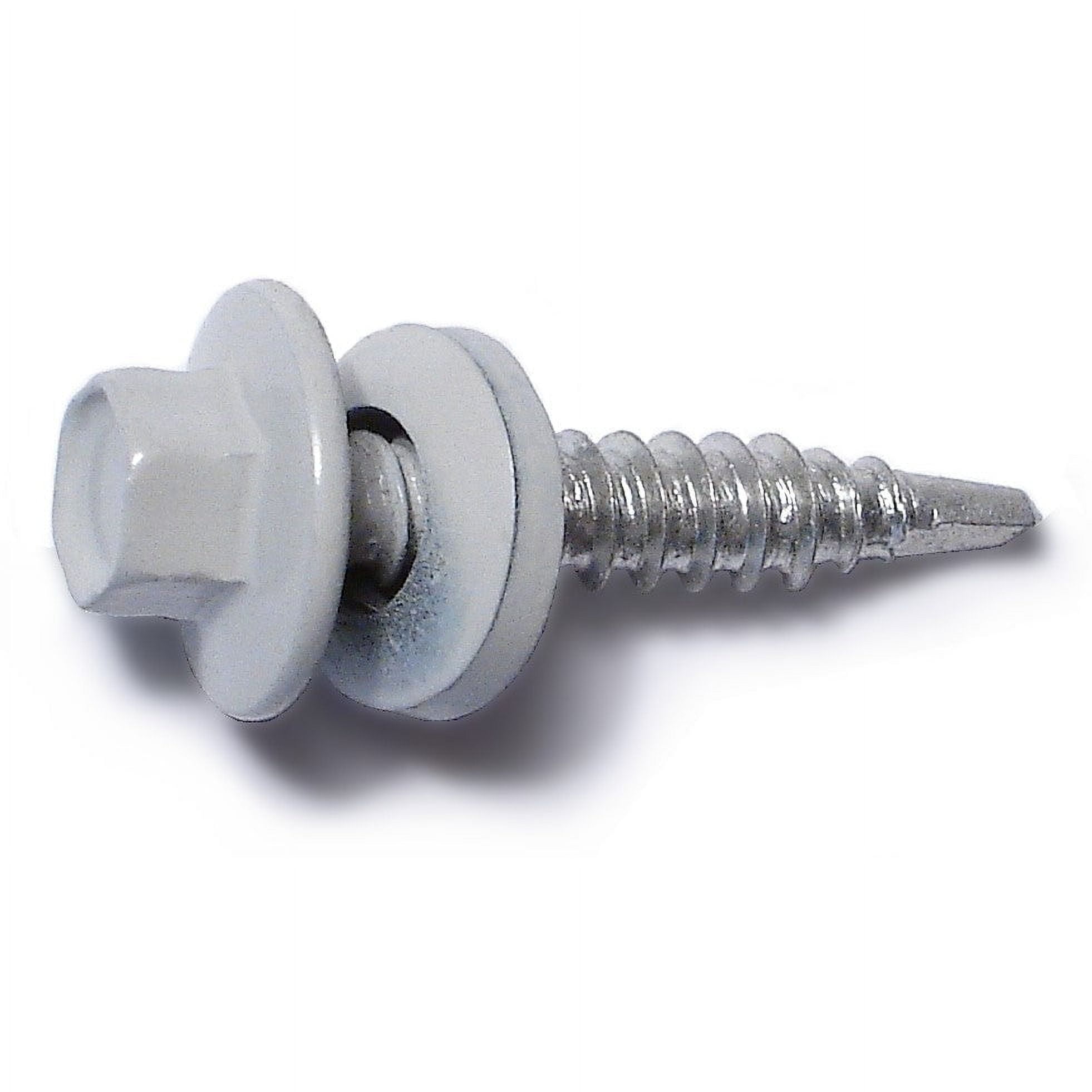 #10-14 x 1" White Painted Steel Hex Washer Head Pole Barn Self-Drilling ...