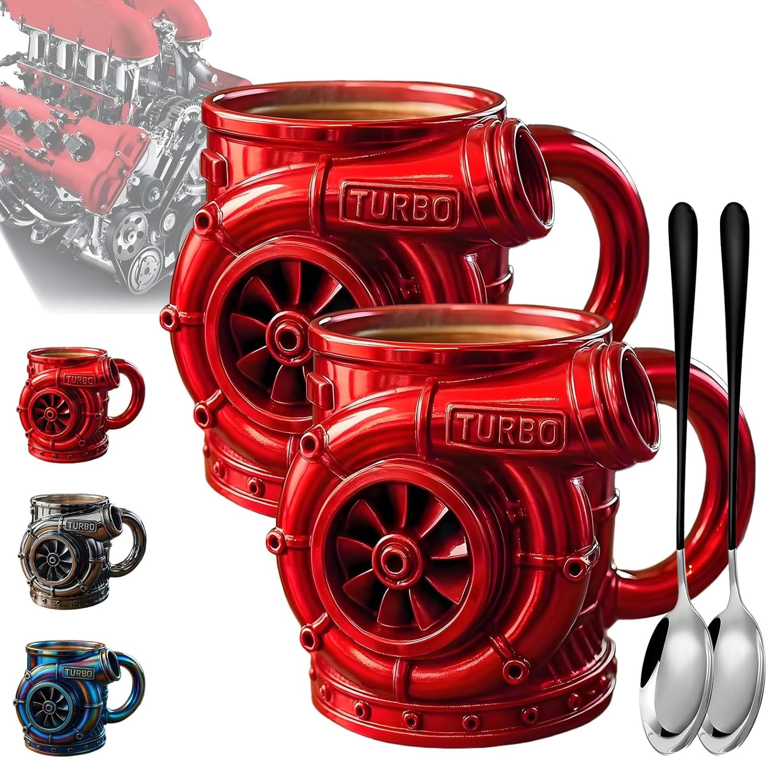 10.14oz Retro Engine Mug, V8 Engine Turbo Mug - 3D Mechanical Coffee ...