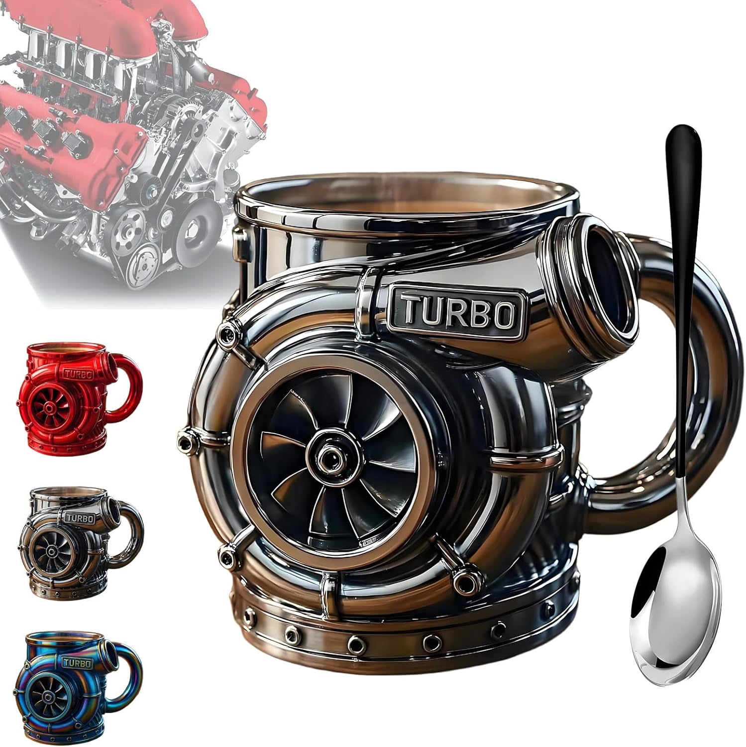 10.14oz Retro Engine Mug, V8 Engine Turbo Mug - 3D Mechanical Coffee ...
