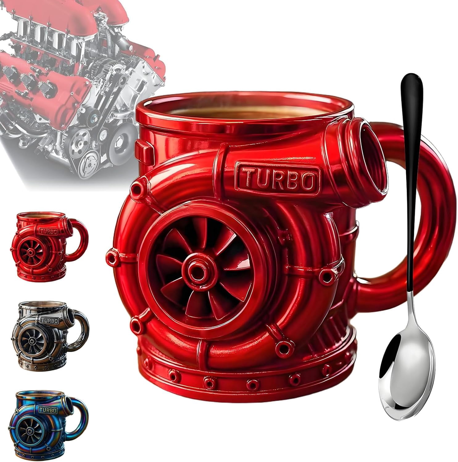 10.14oz Retro Engine Mug, V8 Engine Turbo Mug - 3D Mechanical Coffee ...
