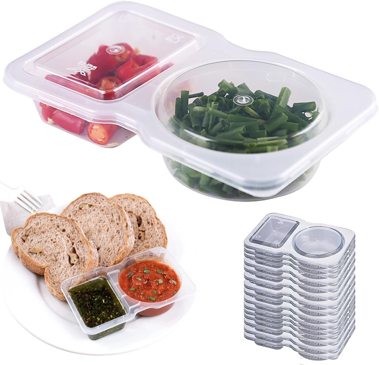 10/15/20/30/40/50 Pack Double Compartment Condiment Container, 5 Oz ...