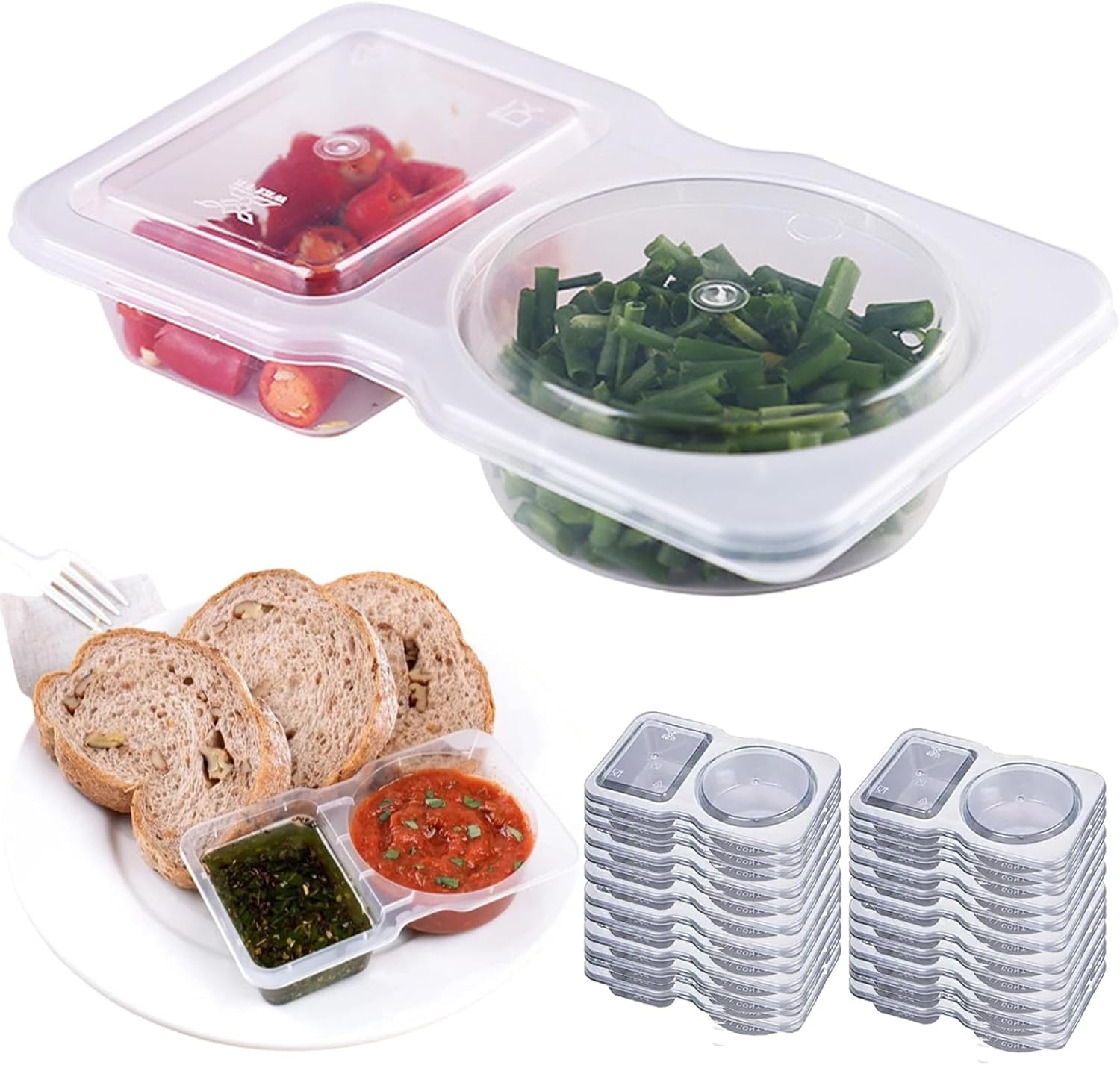 10/15/20/30/40/50 Pack Double Compartment Condiment Container, 5 Oz ...