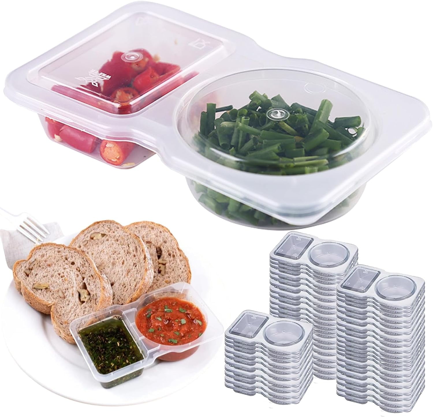 10/15/20/30/40/50 Pack Double Compartment Condiment Container, 5 Oz ...
