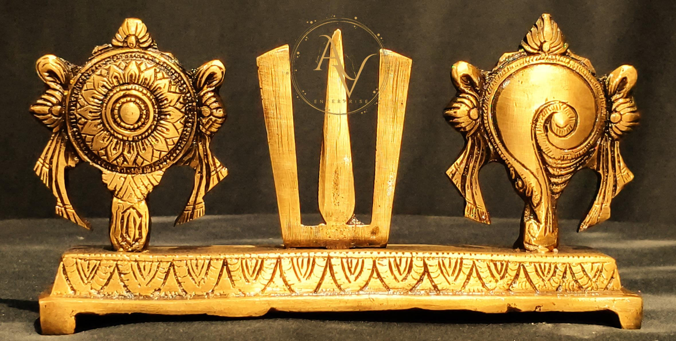 10.16cm Brass Shankh Chakra Namah Showpiece, Shankha, Mandir Temple ...