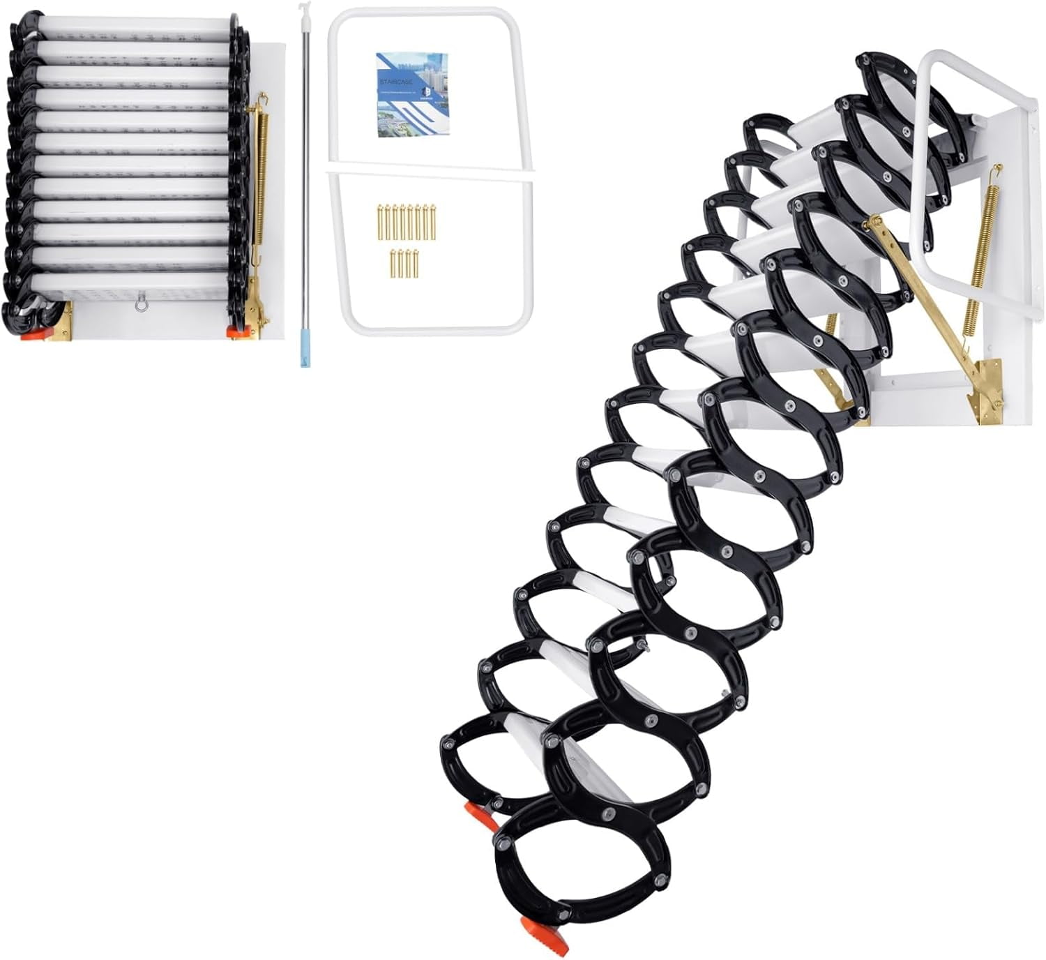 10.17FT Black Folding Attic Loft Ladder, Wall Mounted Pull Down Attic ...