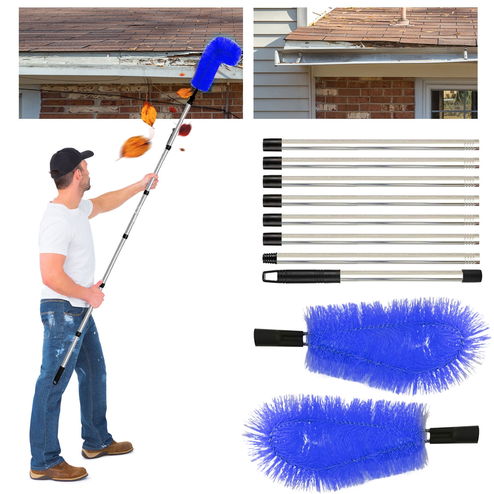 10.1FT Gutter Cleaning Brush Roofing Tool with 8PCS Telescopic ...