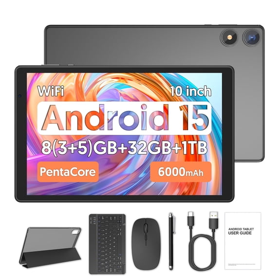 10.1Inch Android 15 Tablet with Keyboard, Penta-Core, 8GB+32GB+1TB ...