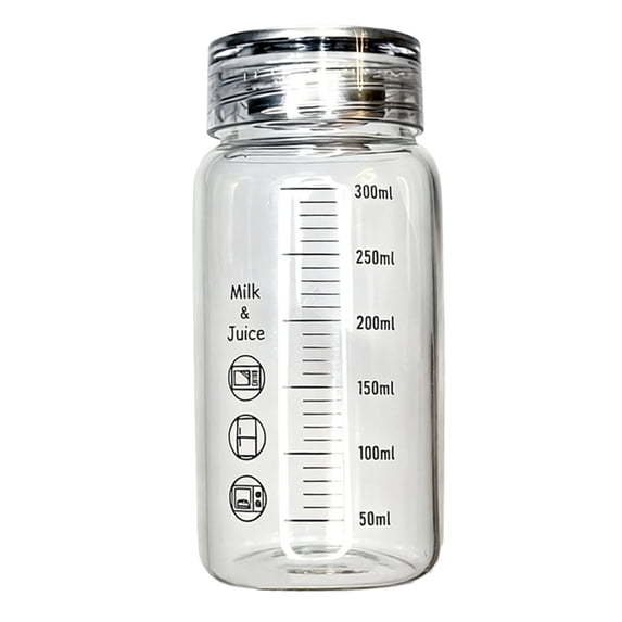 10.1oz Glass Water Bottle with Scale & Lid clear Water cup for Coffee ...