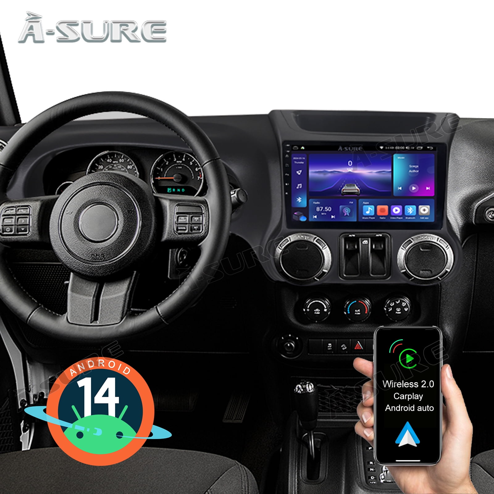 10" 2+64GB Android 14 Wireless CarPlay Car Stereo Radio for Jeep ...