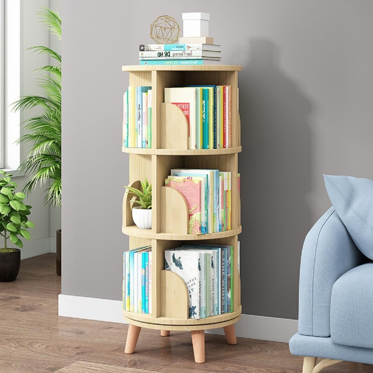 10 2 Tier Rotating Bookshelf with Legs, Small Stackable Bookshelf 360 ...